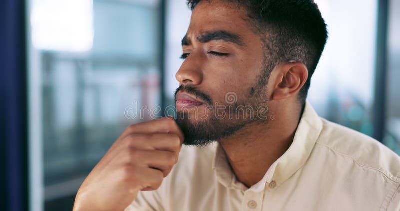 Computer Thinking Or Programmer Man With Computer For Cybersecurity App Coding Or Data