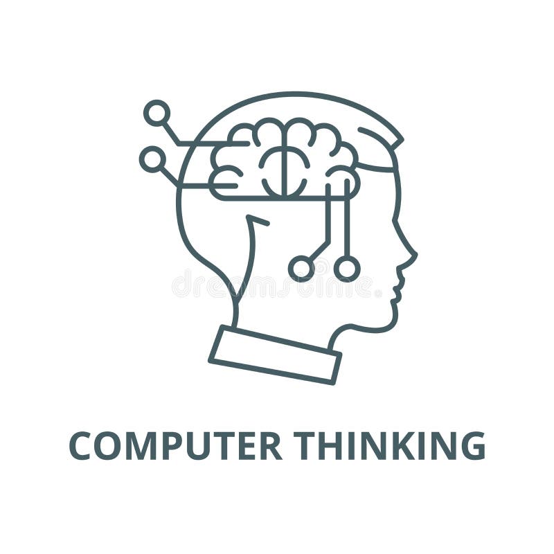 Computer Thinking Vector Line Icon, Linear Concept, Outline Sign ...
