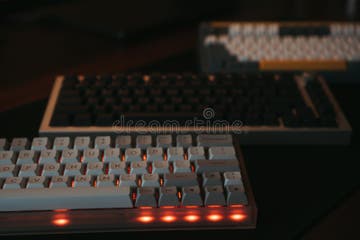 Computer with Three Different Mechanical Keyboards Stock Image - Image ...