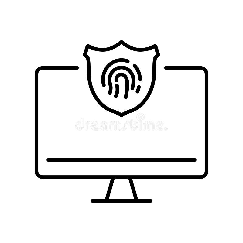 Computer with Touch ID Technology Line Icon. Password Screen, Security ...