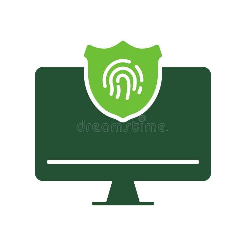 Computer with Touch ID Technology Silhouette Icon. Security Password ...