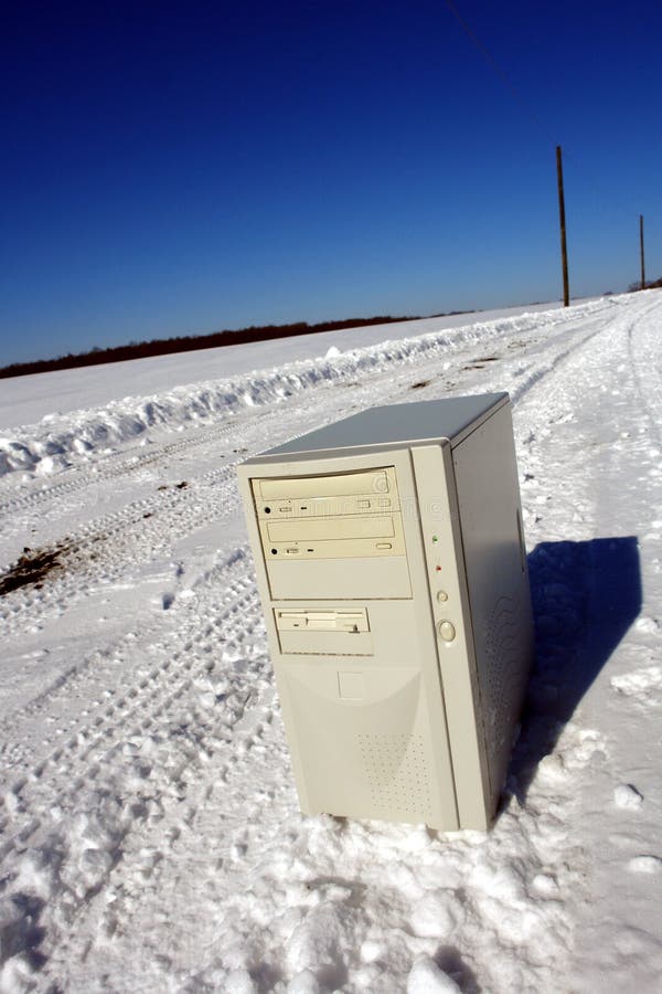 Computer Tower Abandoned in the Snow Stock Photo - Image of cold ...