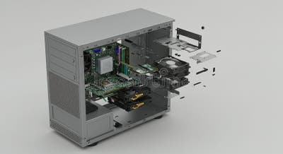 Computer Tower with an Exploded View Showing Internal Components. the ...