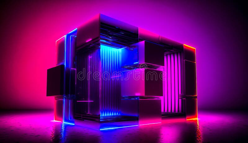 Computer Tower with Neon Lights in the Middle of Room with Pink and ...
