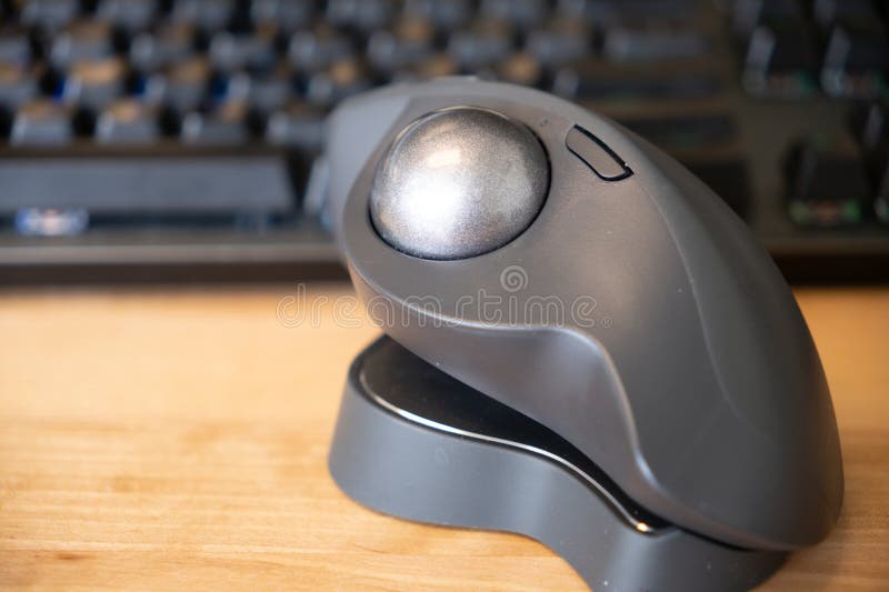 Computer Trackball Mouse on Office Desk at Work Stock Photo - Image of ...