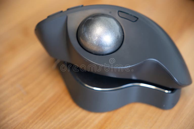 Computer Trackball Mouse on Office Desk at Work Stock Image - Image of ...