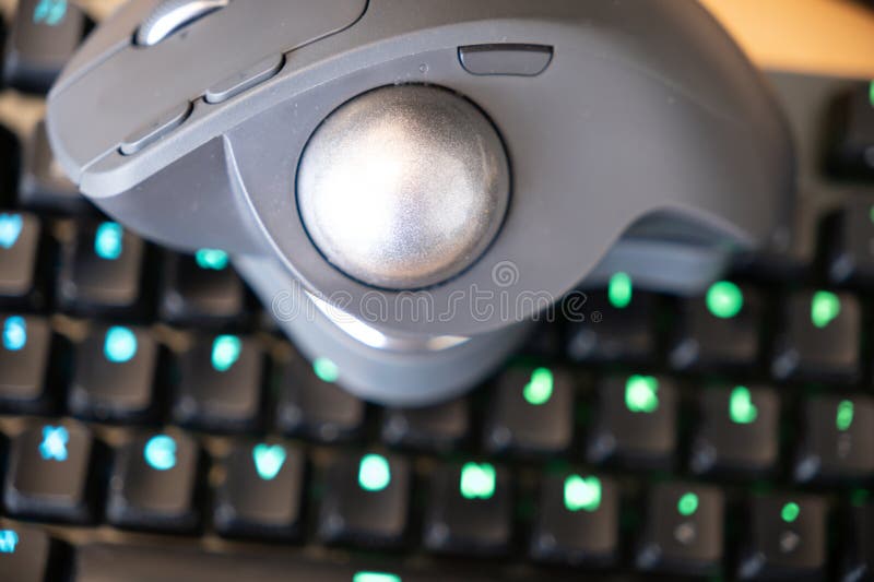 Computer Trackball Mouse on Office Desk at Work Stock Image - Image of ...