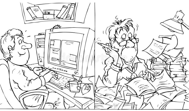 Computer and Traditional Documenting Stock Vector - Illustration of ...