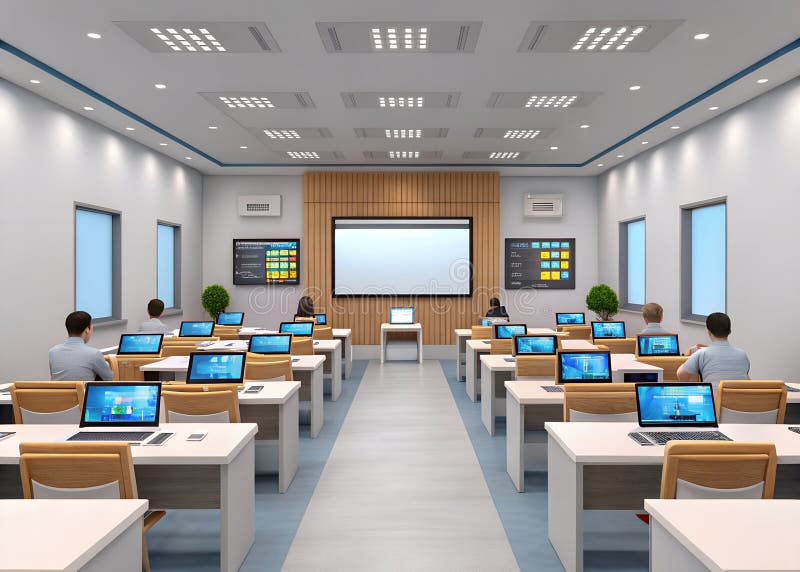 Computer Training Classroom with Students and Instructors at Desks ...