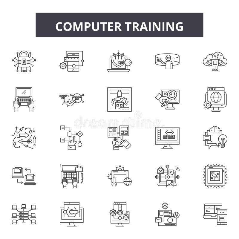 Computer Training Line Icons, Signs, Vector Set, Outline Illustration ...