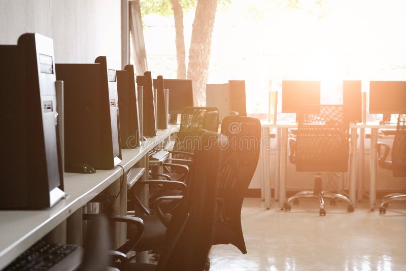 Computer Training Room. Lab Classroom in College. Stock Image - Image ...