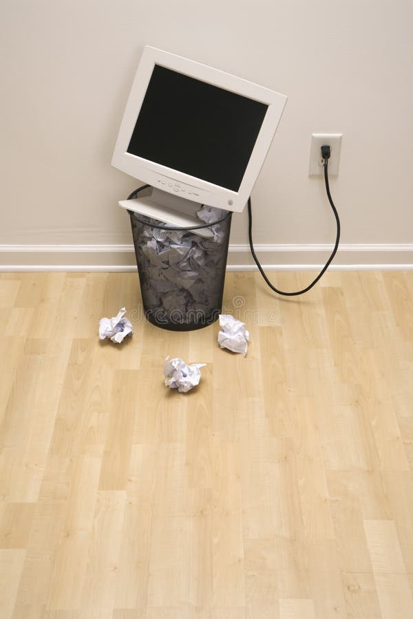 Computer in trash can. stock image. Image of networking - 2432211