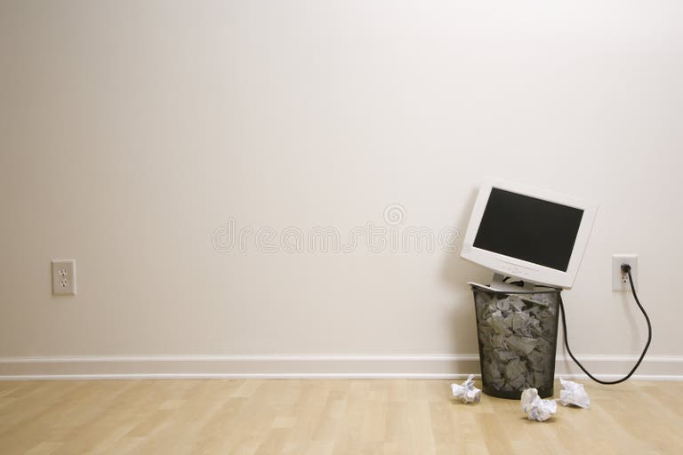 Computer in trash can. stock photo. Image of networking - 2426174