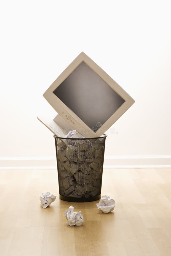 Computer in trash can. stock image. Image of small, monitor - 2432209
