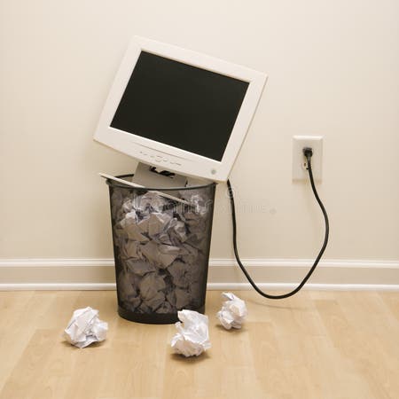 Computer in trash can. stock photo. Image of 070216m0294 - 2432210