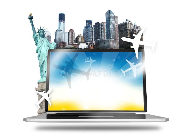 Computer Travel New York stock illustration. Illustration of city ...