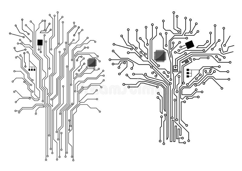 Computer Tree with Chip and Motherboard Stock Vector - Illustration of ...
