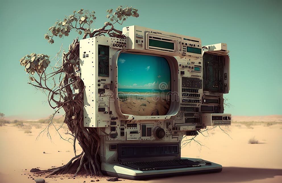A Computer with a Tree Growing Out of it. Stock Image - Image of ...