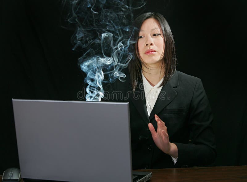 Computer Trouble for Asian Girl Stock Photo - Image of person ...