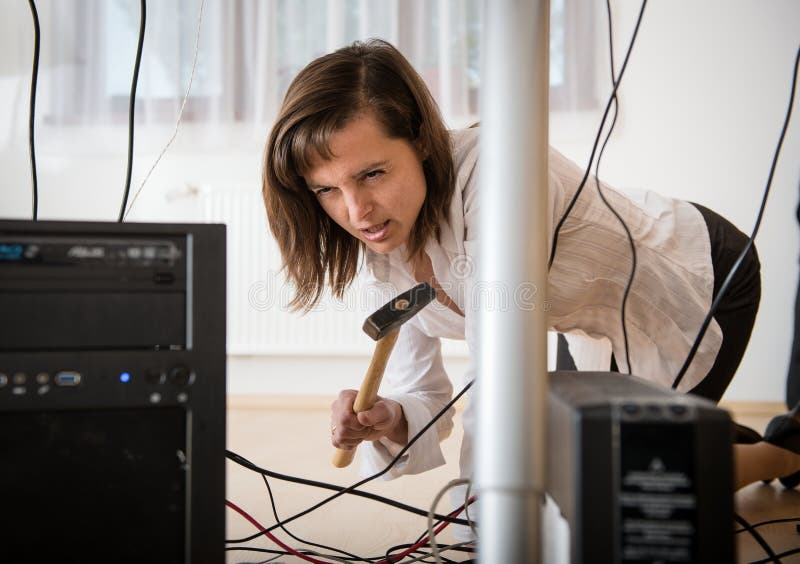 Angry Woman with Laptop Computer Stock Photo - Image of desperate ...