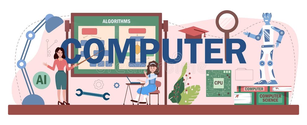 Computer Typographic Header. Students Learning about Algorithms, Stock ...