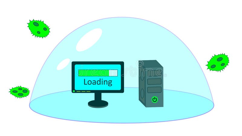 Computer Under a Protective Dome Stock Illustration - Illustration of ...