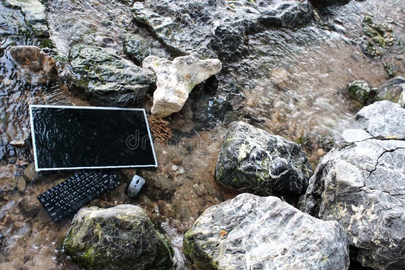 The Computer Under the Surface of the Water. Stock Photo - Image of ...