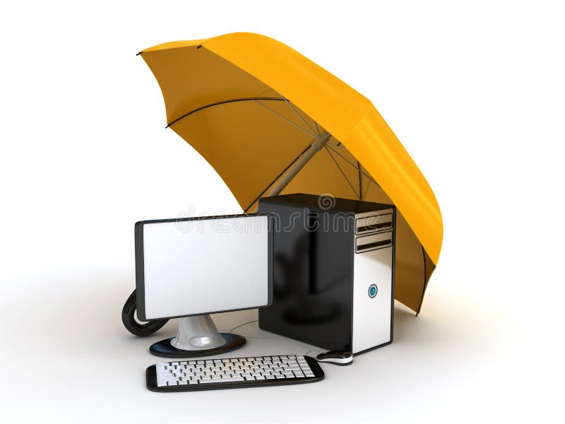 Computer under umbrella stock illustration. Illustration of ideas ...
