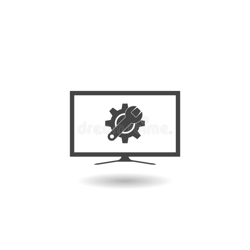 Computer Upgrade, System Update PC Repair Icon with Shadow Stock Vector ...