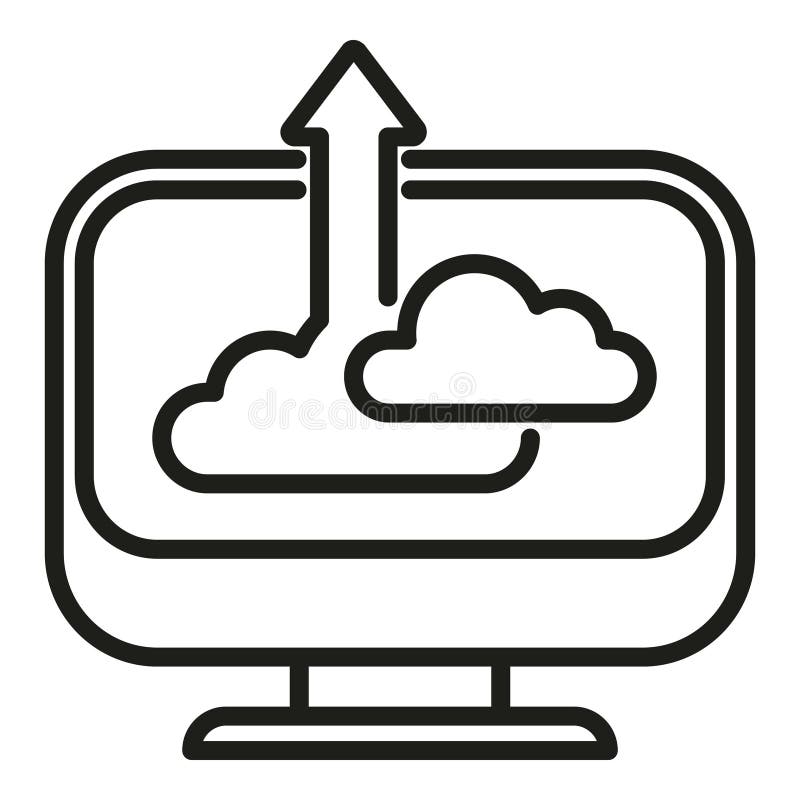 Computer Upload Data Cloud Icon Outline Vector Smart Office Stock Vector Illustration Of Line