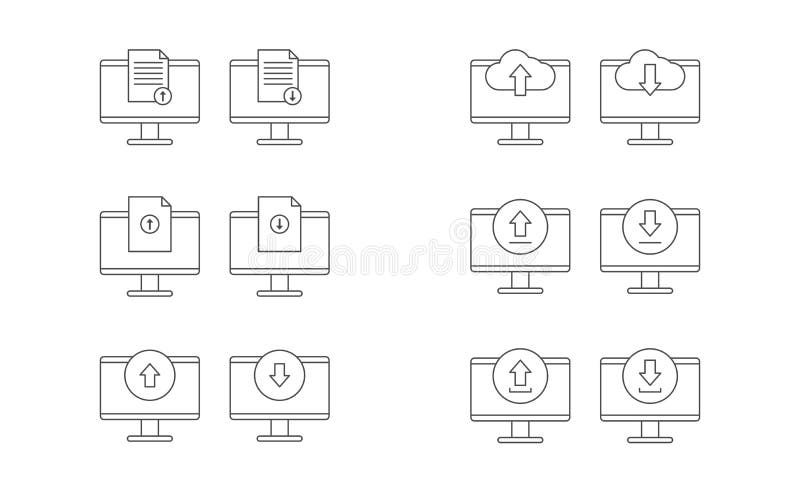 Computer with Upload Sign and Magnifying Glass Stock Vector ...