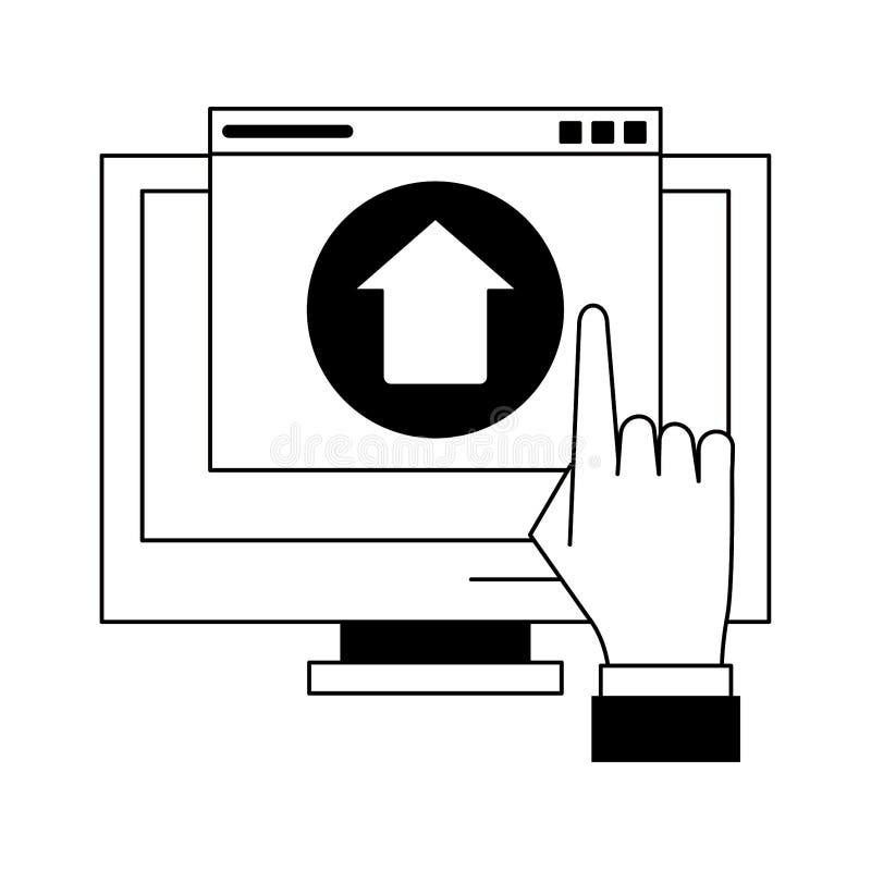 Computer with Upload Sign and Briefcase Stock Vector - Illustration of ...