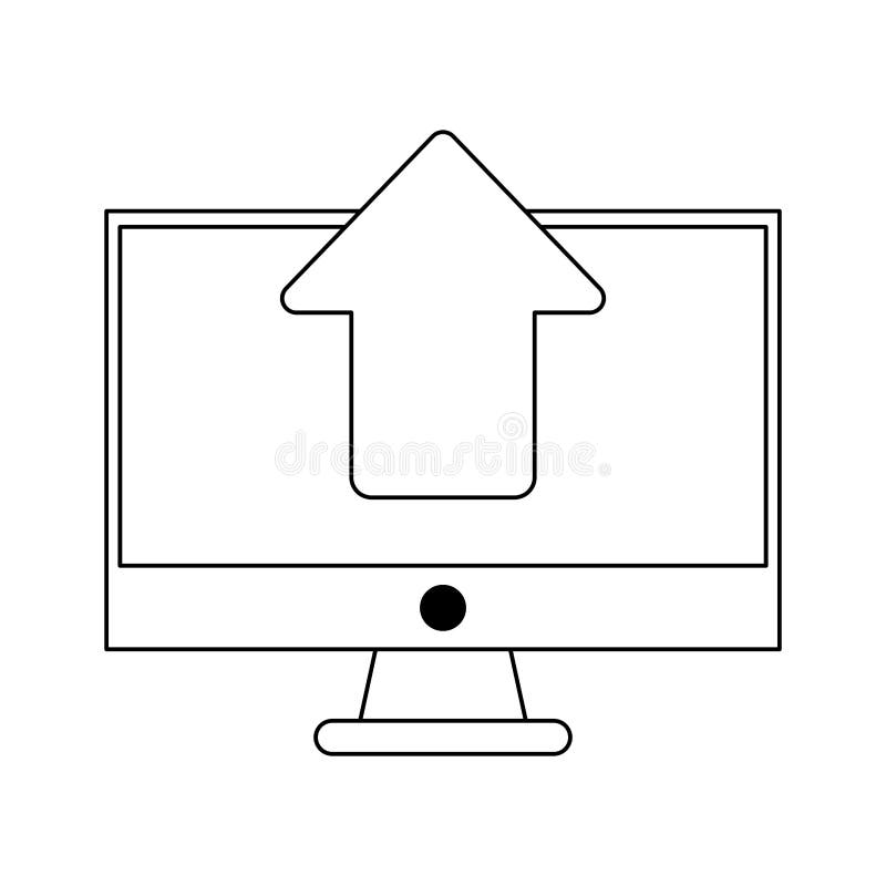 Computer Uploading Files Symbol Black and White Stock Vector ...