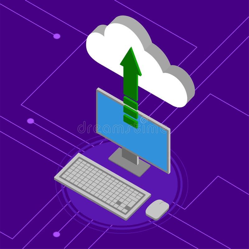 Computer Uploading Files Symbol Blue Lines Stock Vector - Illustration of security, server ...