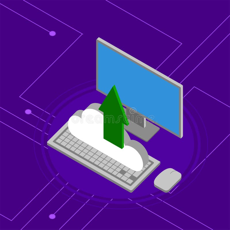 Computer Uploading To a 3d Cloud Computing Icon Stock Vector ...