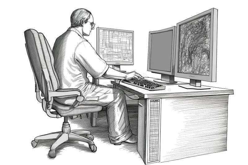 Computer User Isolated on White Background. Generated by AI Stock ...