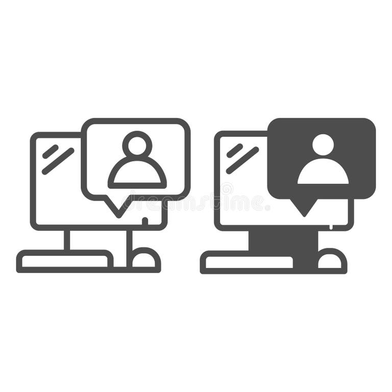 Computer with User Message Line and Solid Icon, Remote Work Concept ...