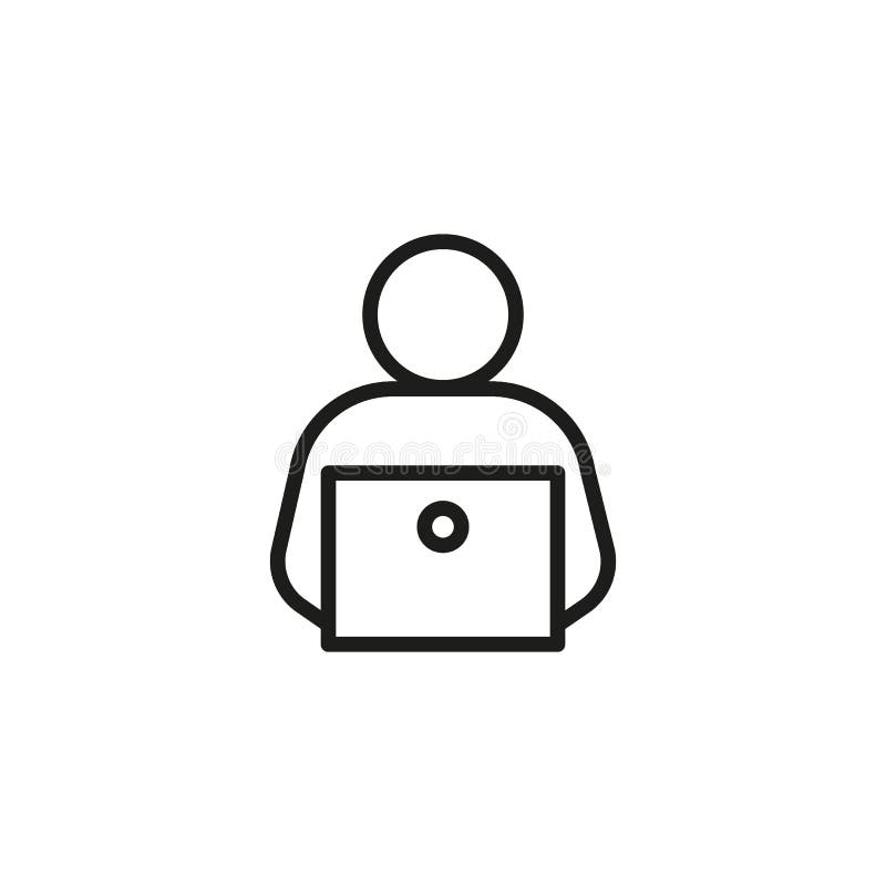 Computer User, Person Work Online, Line Icon. Work and Education ...