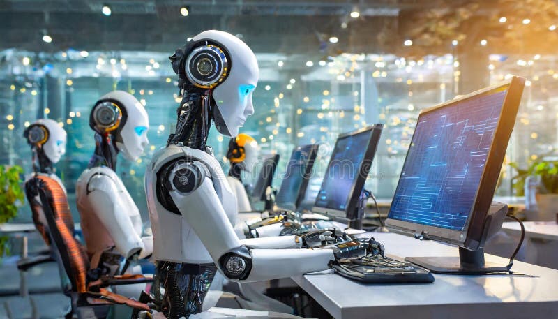 A Computer-using Robot Amidst Humans. Office Machine, Tapping Away at a ...