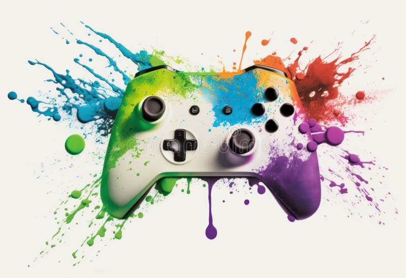 Computer Video Game Controller with Exploding Colourful Paint ...