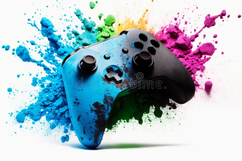 Computer Video Game Controller with Exploding Colourful Paint ...