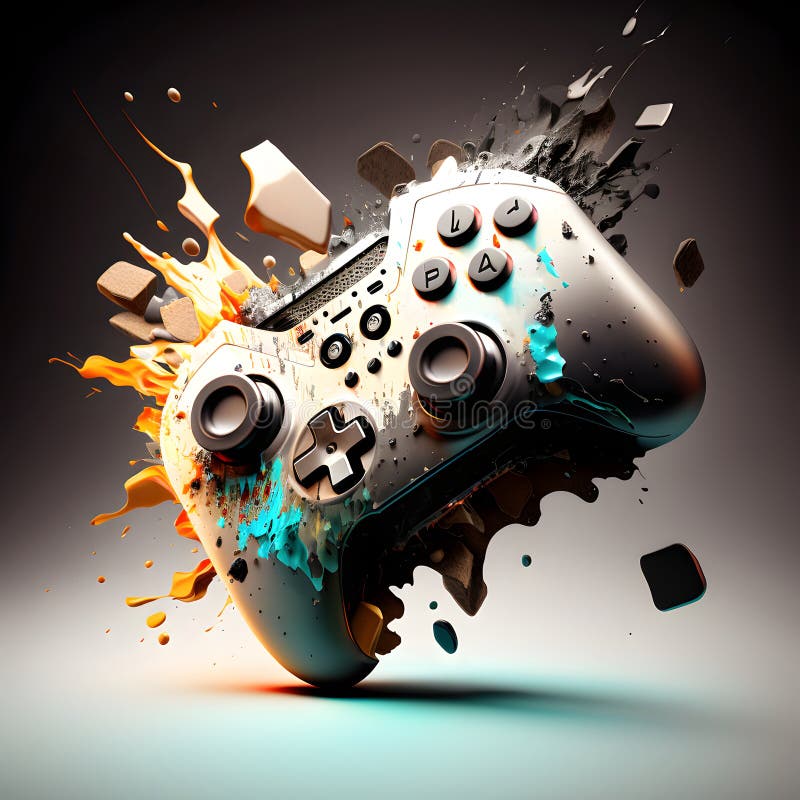 Computer Video Game Gamepad with Exploding Elements. Generative AI ...
