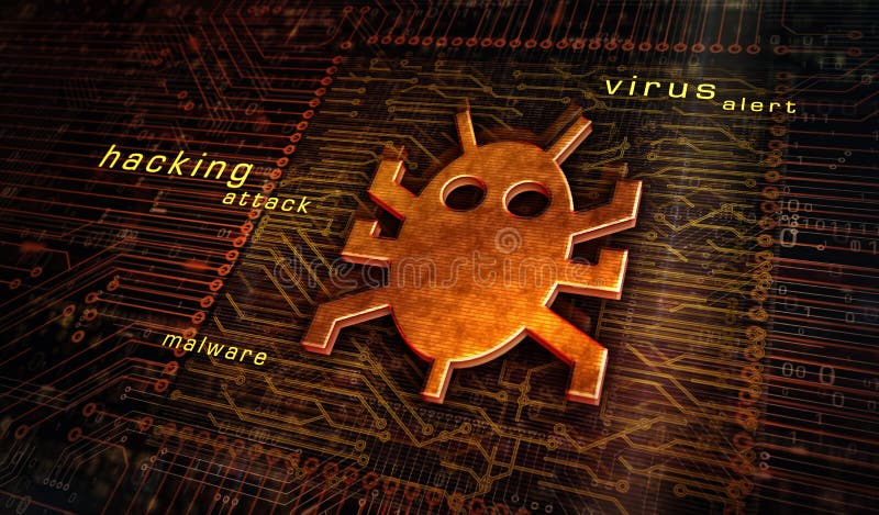Cyber Crime with Virus or Worm Symbol Digital 3d Illustration Stock ...
