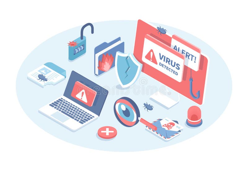 Computer Virus Attack. Warning Messages Virus Detected on Computer ...