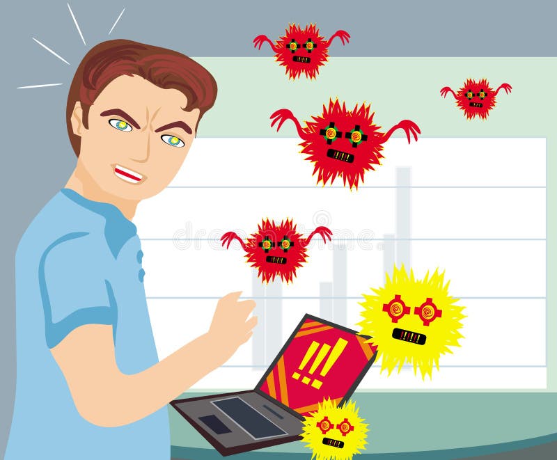 Computer Virus Attacking Laptop in the Office Stock Vector ...
