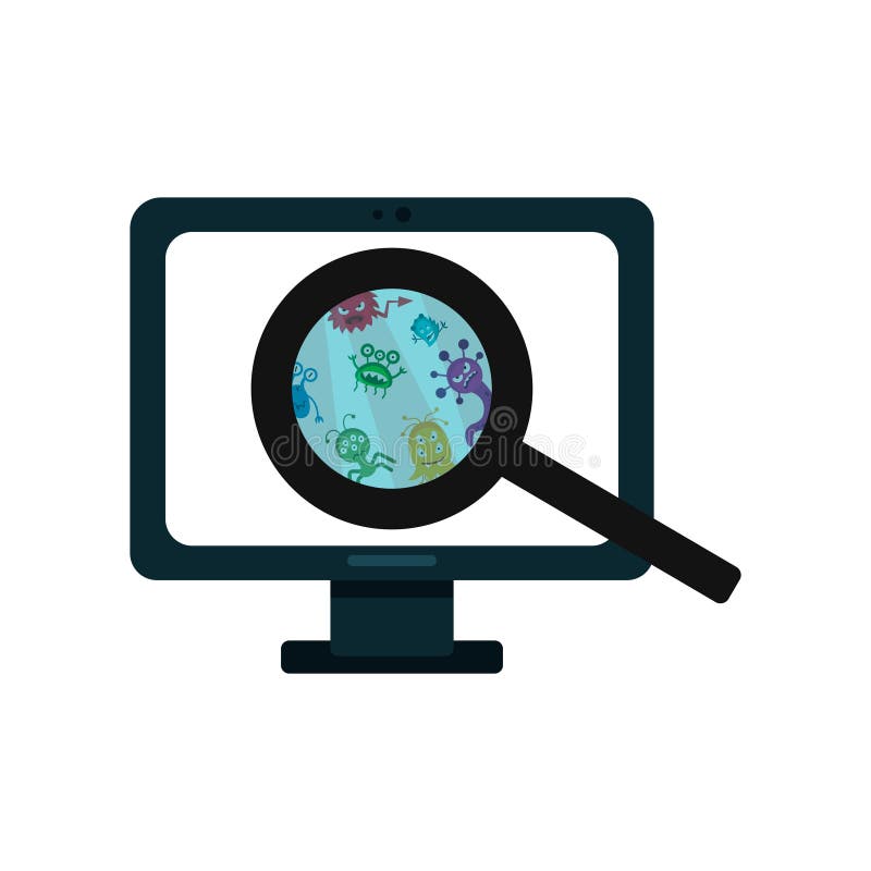 Computer Virus Warning, Red Sign, Vector Illustration on a Blue ...