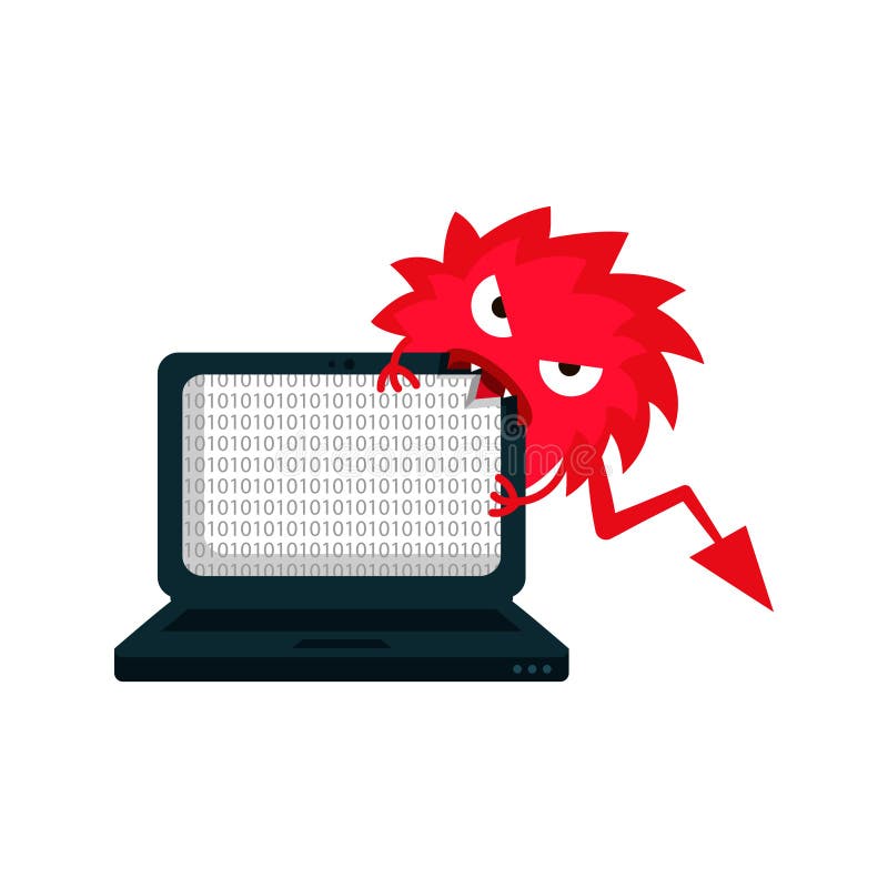 Computer Virus Warning, Red Sign, Vector Illustration on a Blue ...