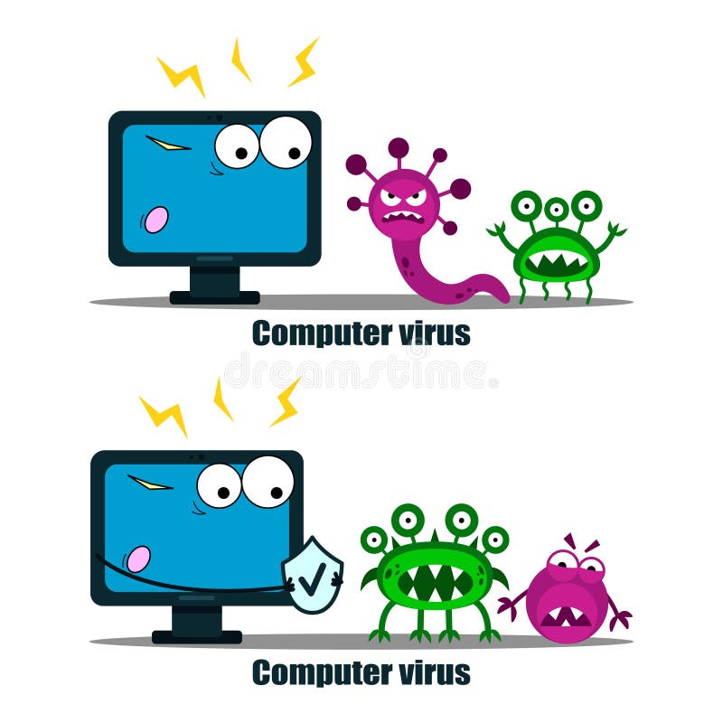 Computer Virus Warning, Red Sign, Vector Illustration on a Blue ...