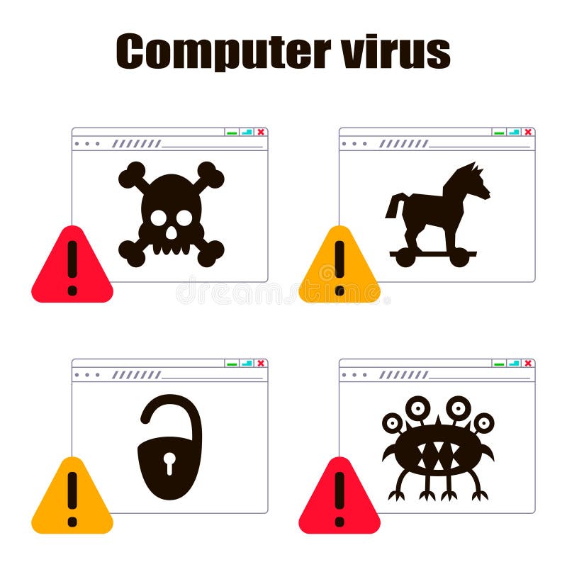 Computer Virus Warning, Red Sign, Vector Illustration on a Blue ...