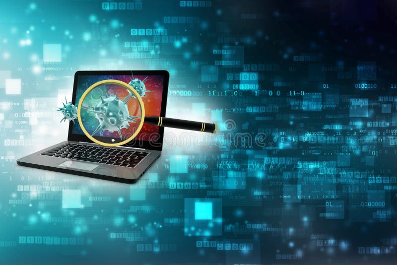 Virus Detection, Magnifying Glass Scanning Virus with Computer. 3d ...